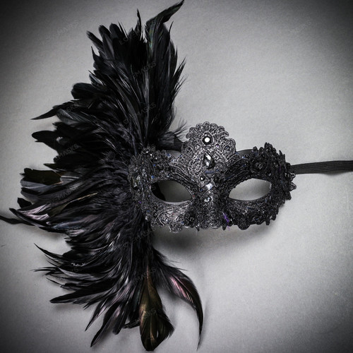 Luxury Venice Women Carnival Masquerade Venetian Mask with side Feather ...