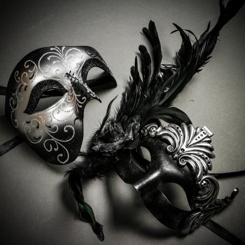 Phantom Full Face Silver Glitter & Roman Ancient with Side Feather ...