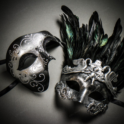 Phantom Full Face Silver Glitter & Swan Angel Warrior Feather Silver ...