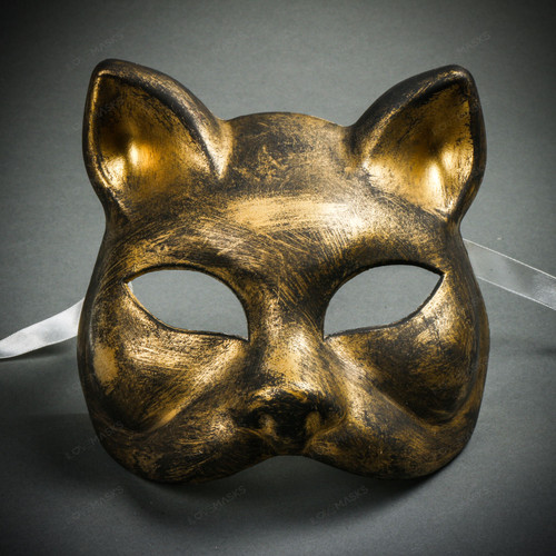 Venetian Gatto Cat Masquerade Mask - Black Gold