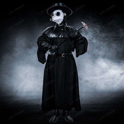 Plague Doctor with Bird Beak Mask & Flat Hat Full Costume Set - White ...