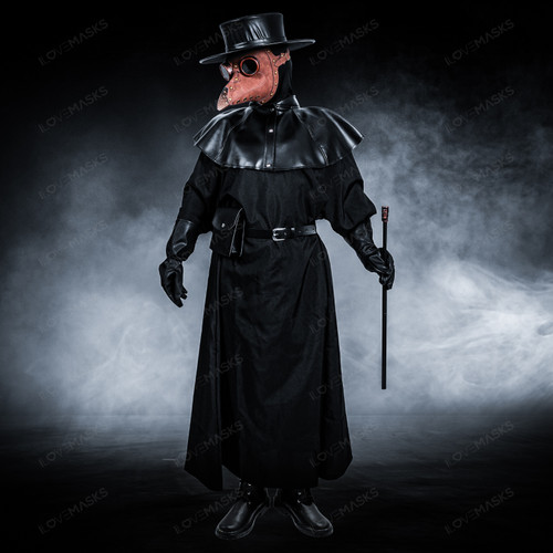 Plague Doctor with Bird Beak Mask & Flat Hat Full Costume Set - Brown