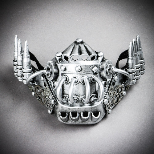 Steampunk Jaw Mask with Bullet - Silver
