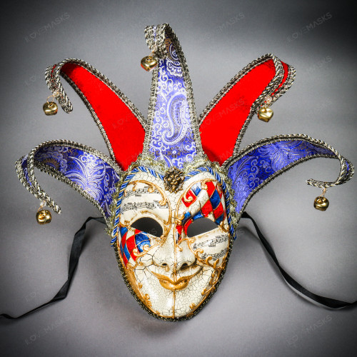 Medieval Jester Musical Joker Laugh Venetian Masquerade Mask with Gold ...