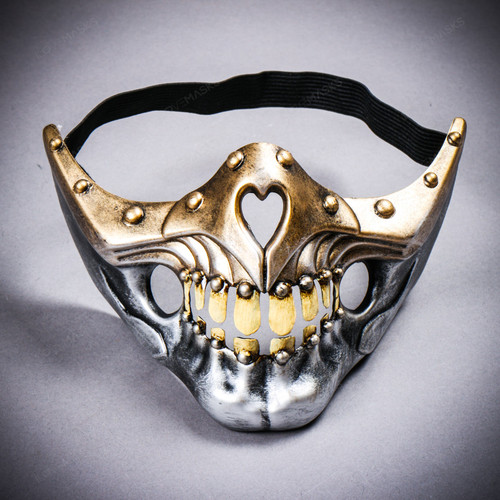 Steampunk Skull Jaw Face Mask - Silver - ILOVEMASKS.COM