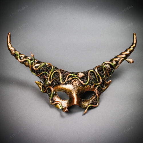 Krampus Horn Woodland Medusa Snake Animal Devil Masquerade Mask - Gold ...