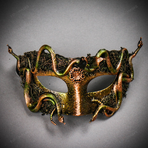 Venetian Phantom Woodland Medusa Snake Masquerade Eye Mask - Gold Green ...