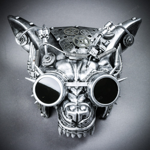 Angry Wolf Steampunk Robotic Goggles Masquerade Mask - Silver ...
