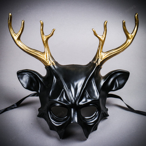Antler Deer Gold Horn Devil Halloween Masquerade Mask - Black ...