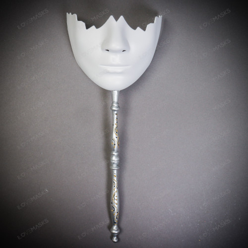 Unpainted Lower Half Face Hand held Stick Masks Masquerade - White ...