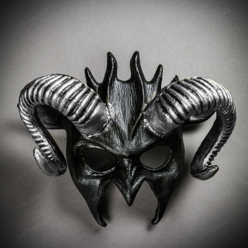 Demon Devil Satan with Silver Horns Masquerade Mask - Black ...