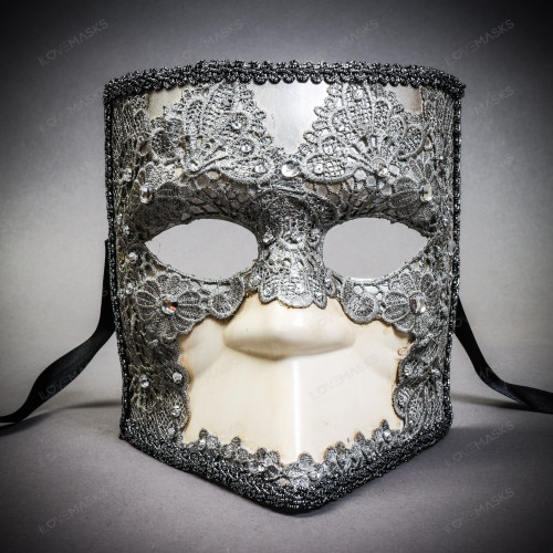Bauta Full Face White Venetian Party Mask Masquerade - Silver ...