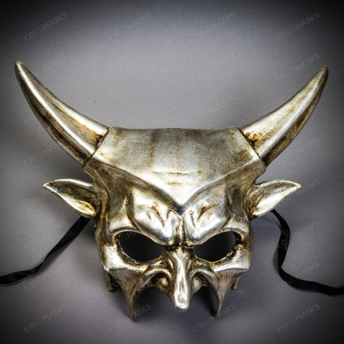 Demon Sharp Horn Devil Masquerade Mask - Metallic Silver - ILOVEMASKS.COM