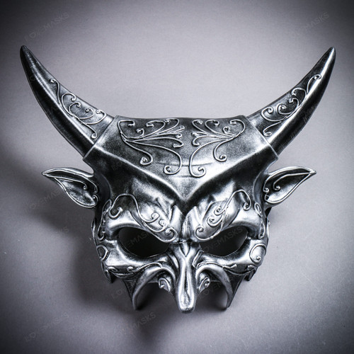 Demon Sharp Horn Ancient Devil Masquerade Mask - Silver - ILOVEMASKS.COM