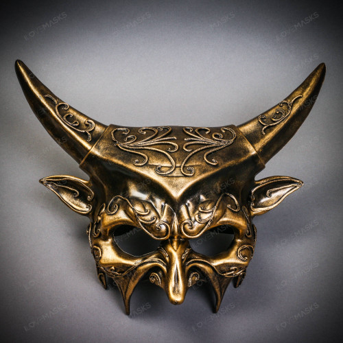 Demon Sharp Horn Ancient Devil Masquerade Mask - Gold - ILOVEMASKS.COM