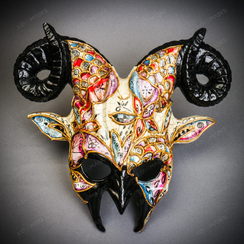 Krampus Ram Demon with Black Horns Venetian Devil Halloween Mask - Gold ...