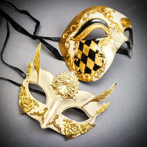 Venetian Phantom Half Face Gold Scroll Motifs Warrior Eye Men Women ...
