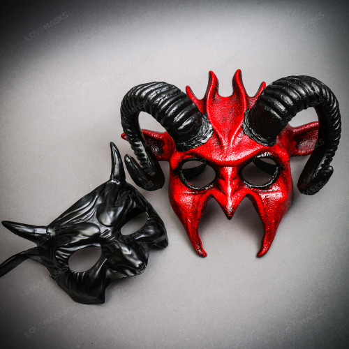 Black Devil Scary RED Demon Halloween Masquerade Party Couple Mask