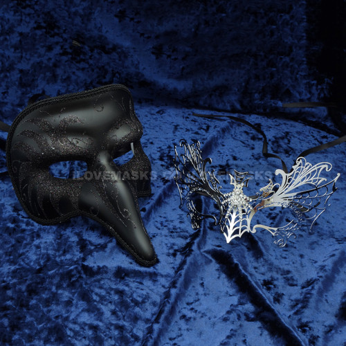 Black Long Nose Swan Venetian Masquerade Mask & Silver Firefox Charming ...