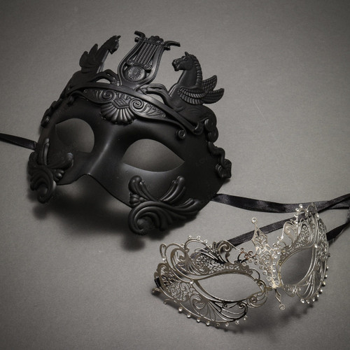 Couple's Party Prom Mask Masquerade - Black Venetian Warrior Pegasus ...