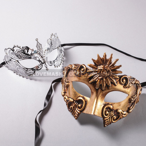 Gold Roman Sun Warrior Masquerade Mask and Silver Charming Princess ...