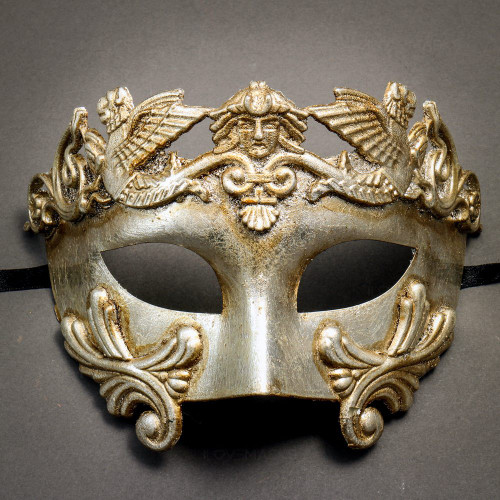 Roman Greek Emperor Warrior Venetian Masquerade Mask - Metallic Silver