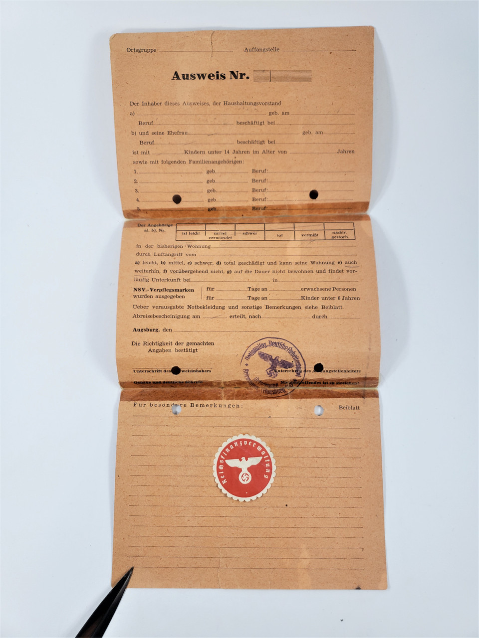 Unissued Air-Raid Victim ID Card