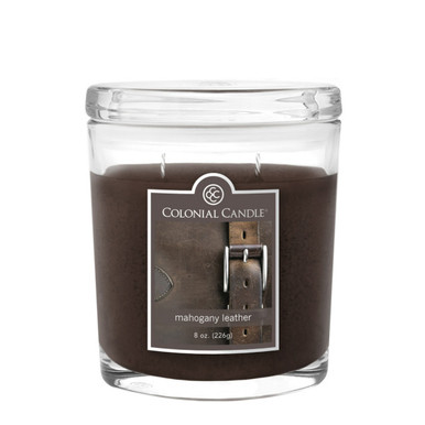 Mahogany Leather 8 oz. Oval Jar Colonial Candle - Candles To My Door