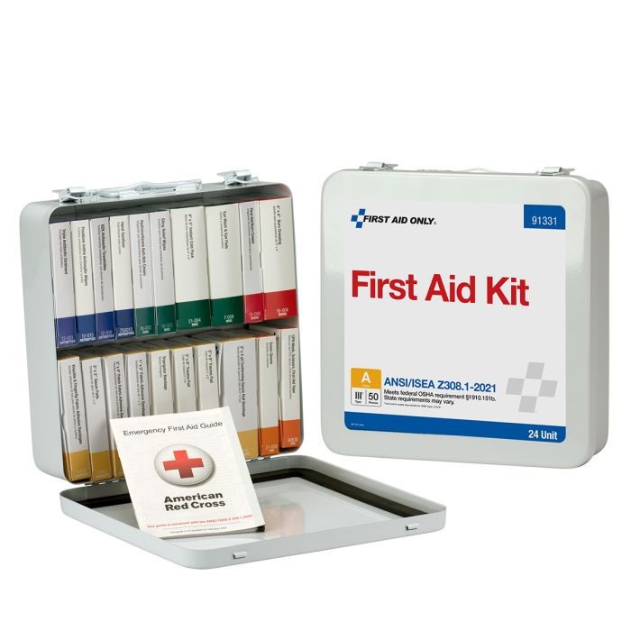 50 Person ANSI 2021 Class A, 24 Unit Metal First Aid Kit 91331 - First ...