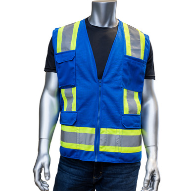 PIP ANSI Type O Class 1 Two-Tone Eleven Pocket Mesh Surveyors Vest, L ...