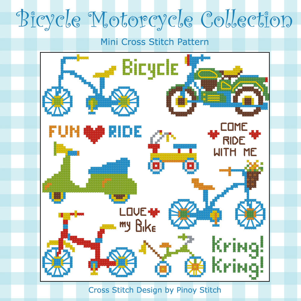 Bicycle Motorcycle Cross Stitch Pattern - PinoyStitch