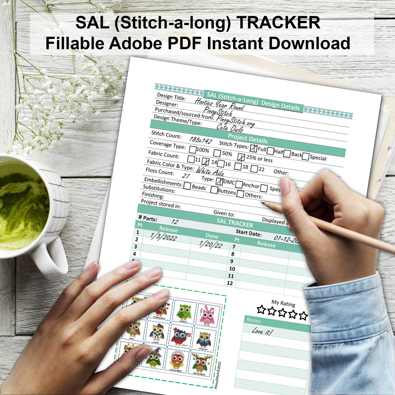 Cross Stitch Needlework SAL (Stitch-A-Long) Tracker Sheet Fillable PDF ...