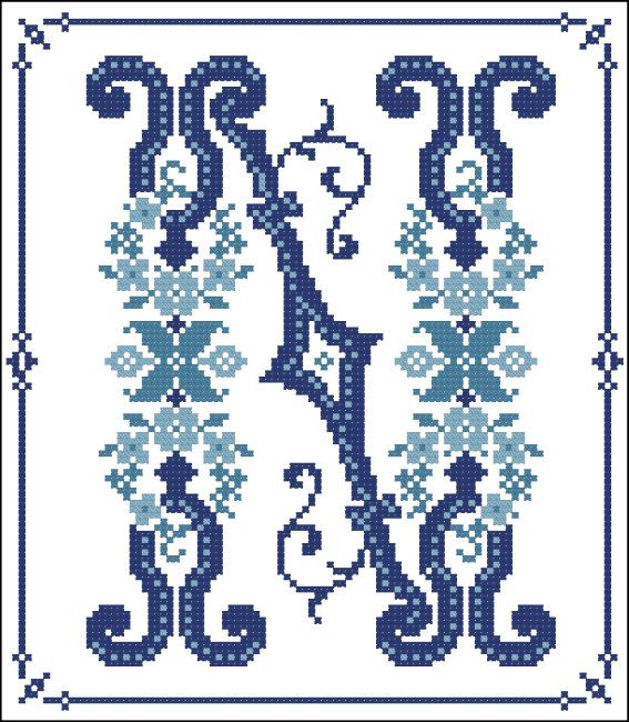Decorative Blue Alphabet N - PinoyStitch
