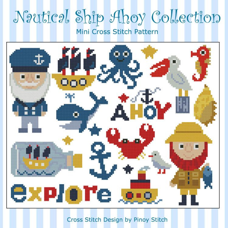 Nautical Ship Ahoy Collection Cross Stitch Pattern - PinoyStitch