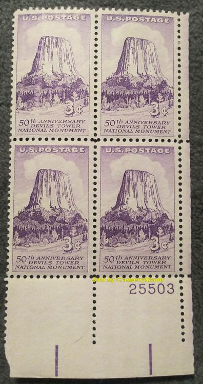 50th Anniversary of Devils Tower National Monument 3 Cent Stamp Block ...