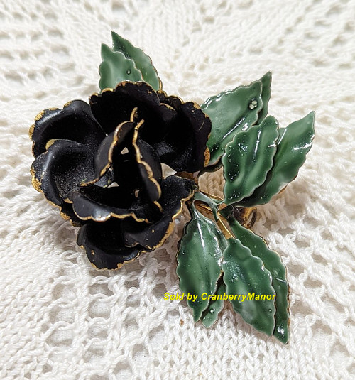 Sandor Brooch Black Rose Pin Enamel Jewelry Vintage Designer Fashion ...