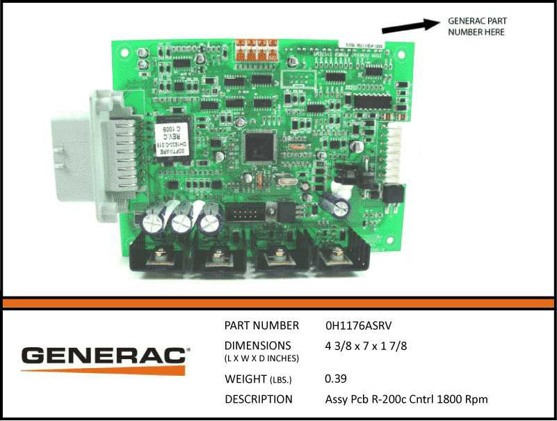 Generac 0H1176ASRV PCB R-200 Controller for 1800 Rpm units.