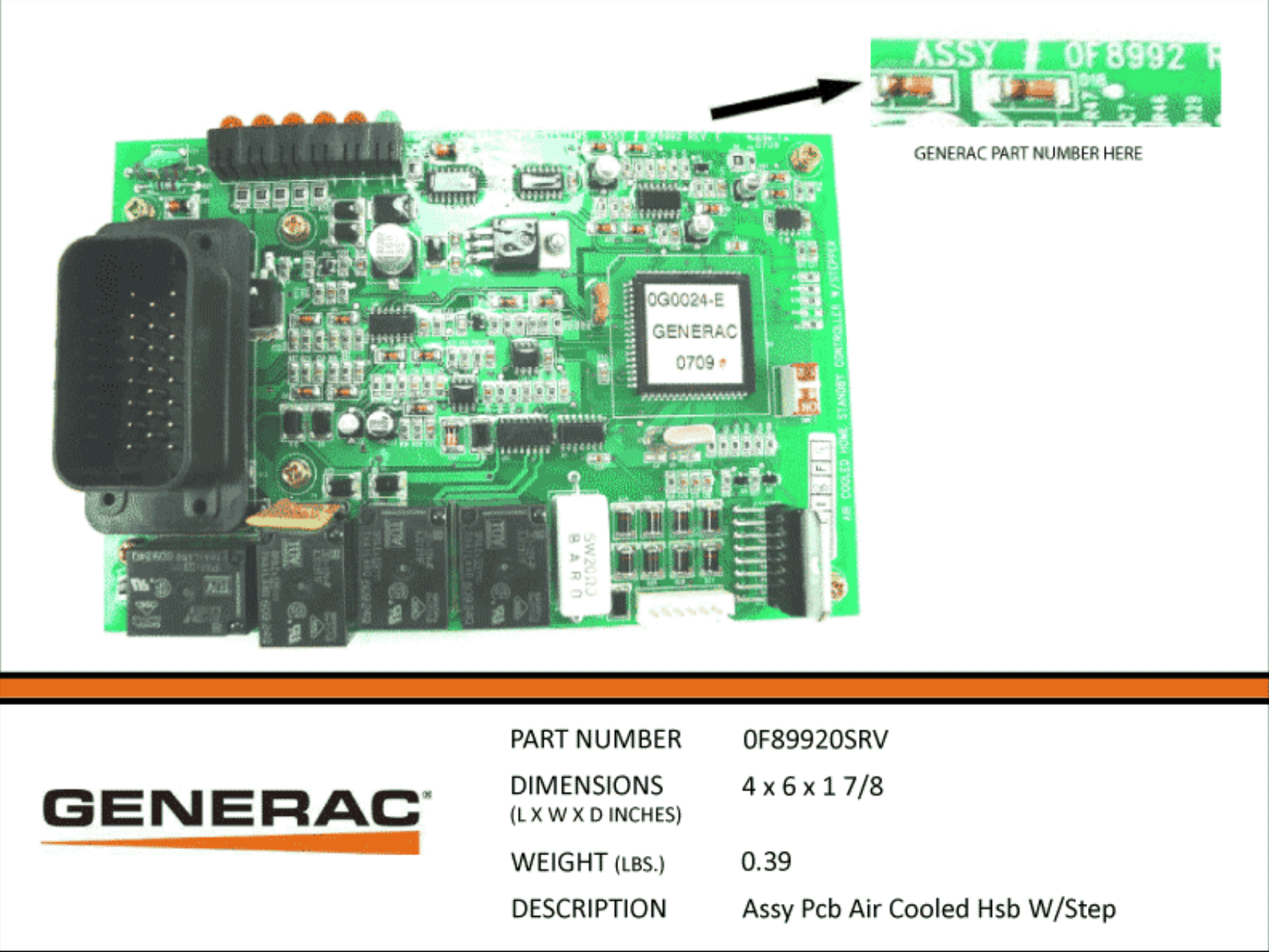 Generac 0F89920SRV Control Board (now obsolete, replaced by 0G58840SRV)