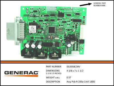 Generac 0G3958CSRV R200A Control Board Assembly PCB 1800 RPM