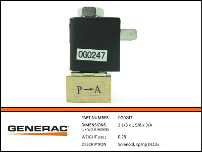 Generac 0G0247 Solenoid, LP/NG DC12V
