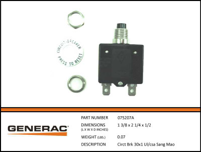 Generac 075207A Push Button Circuit Breaker | Generator Magic