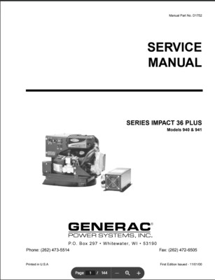 Generac 0D1752 Diagnostic Repair Manual (Free to Download)