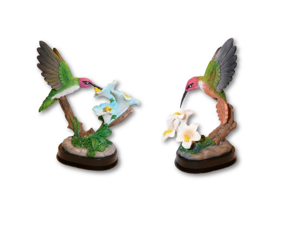 Adorable Decorative Hummingbird Figurines Feeding Dogwood Tree