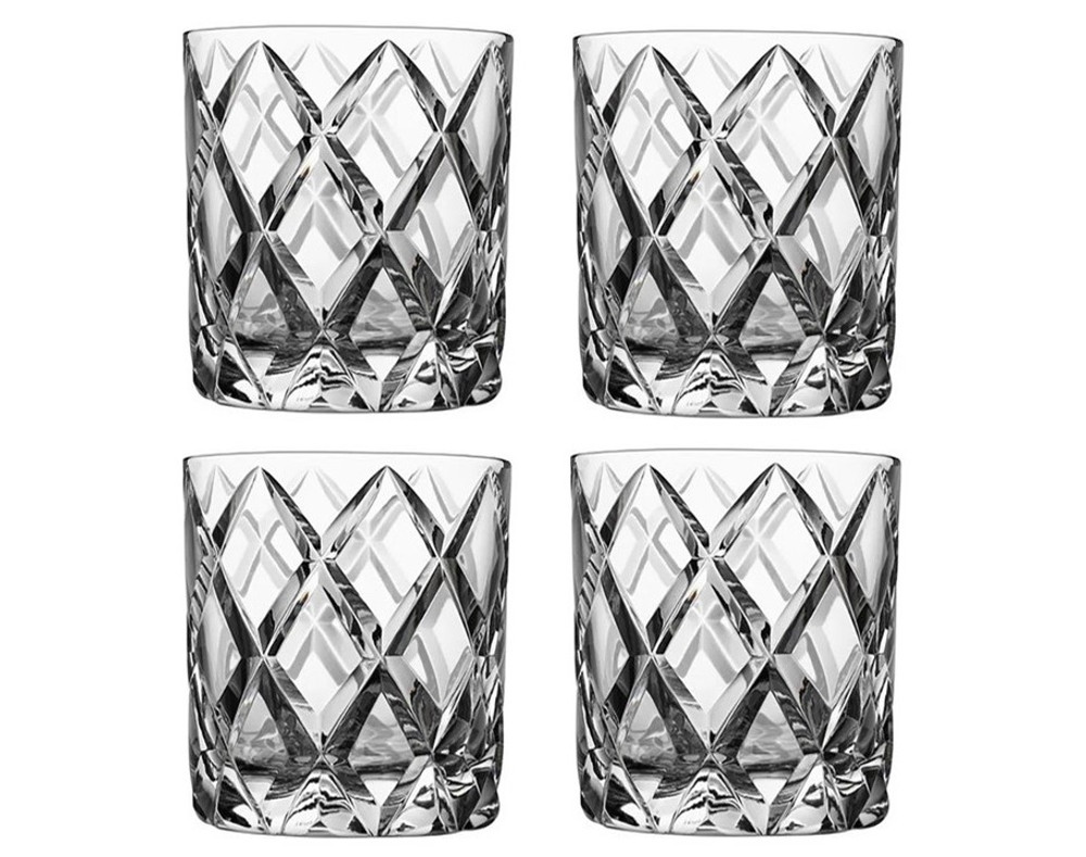Diamond Cross Cut Crystal Double Old Fashioned Glass Set of 4 Diamond Cross Cut Crystal Double Old Fashioned Glass Set of 4