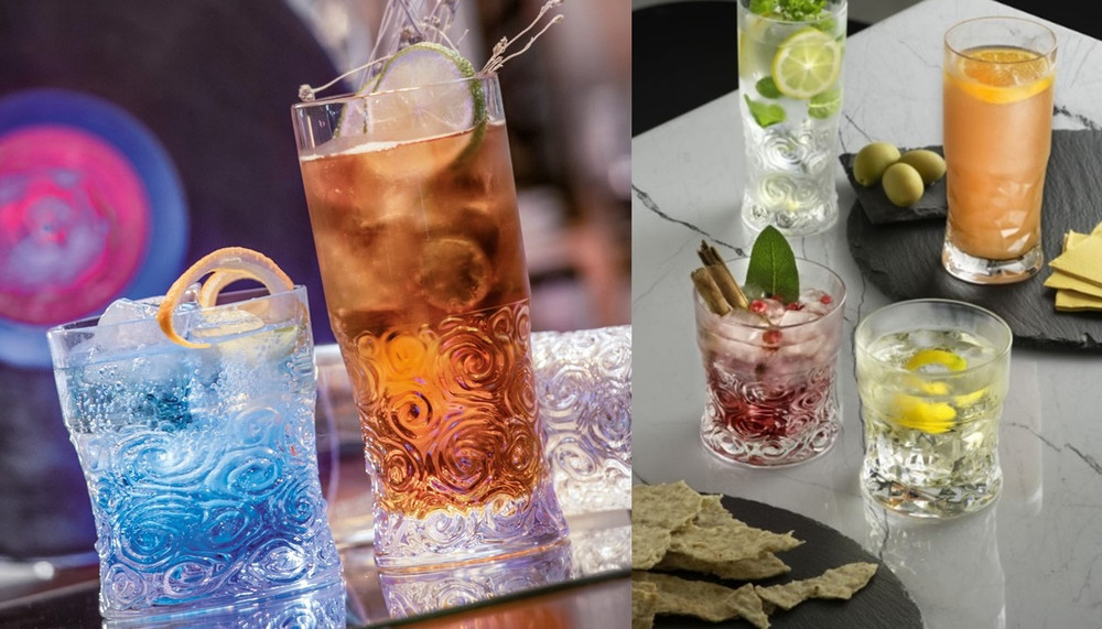 Swirl Decorated Crystal Rocks Glass Set of 6