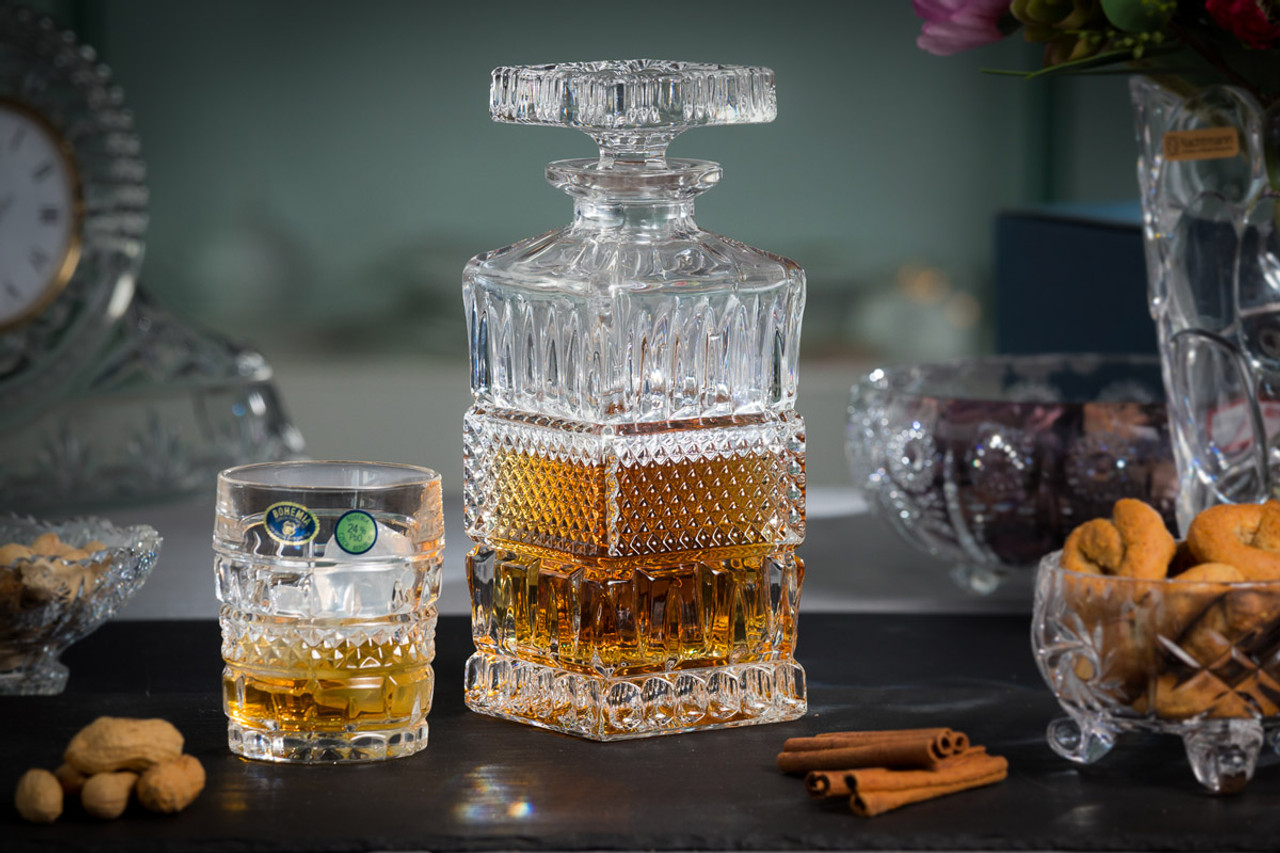 Square Heavy Crystal Whiskey Decanter With Stopper Bohemia