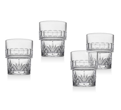 Crystal Stackable Drinkware Set of 4 Double Old Fashioned Glasses