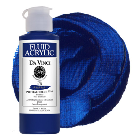 Da Vinci Phthalo Blue Artist Fluid Acrylic Paint – 4oz