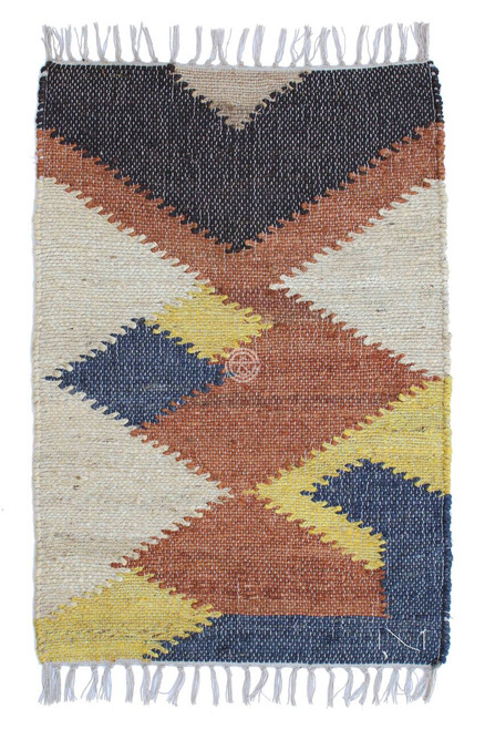 Cotton/Jute Cut-Shuttle Weave Durrie With Fringes-MH-11472 - 1.6 X 2.3M ...