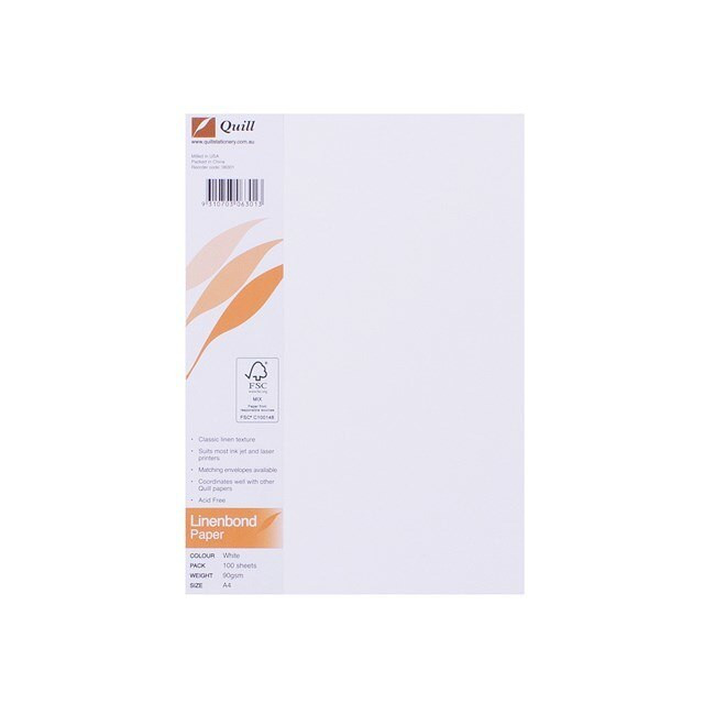 Quill Linenbond Paper A4 White Pack 100 | Mega Office Supplies